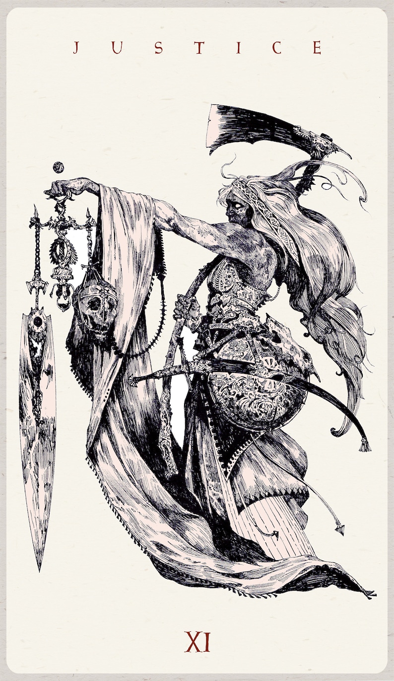 11 JUSTICE Tarot Illustration Premium Print on 100 Lb. Cream Felt Paper ...