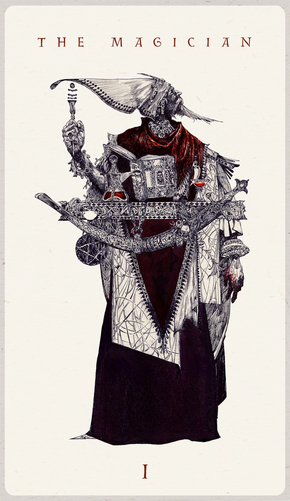 The Magician Tarot Card Print: Signed Illustration on Cream Felt Paper ...