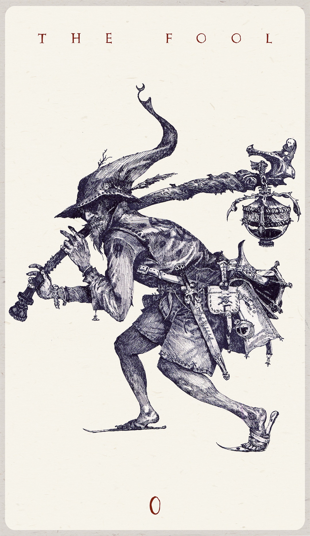 00 THE FOOL Tarot Illustration Premium Print on 100 Lb. Cream Felt ...