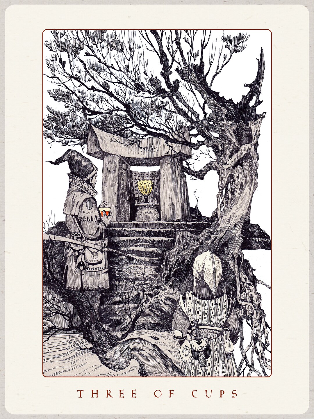 THREE OF CUPS Tarot 100 Lb Cream Felt/ Giclee Print - Etsy