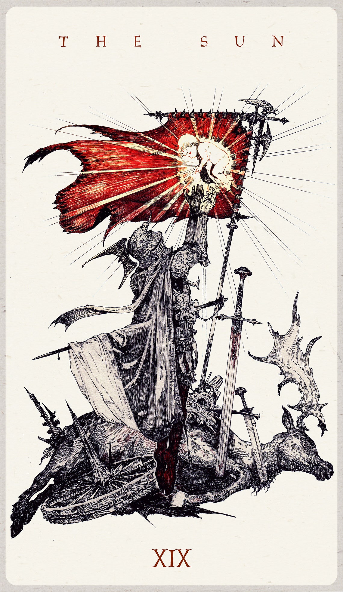 19 THE SUN Tarot Illustration Premium Print on 100 Lb. Cream Felt Paper ...