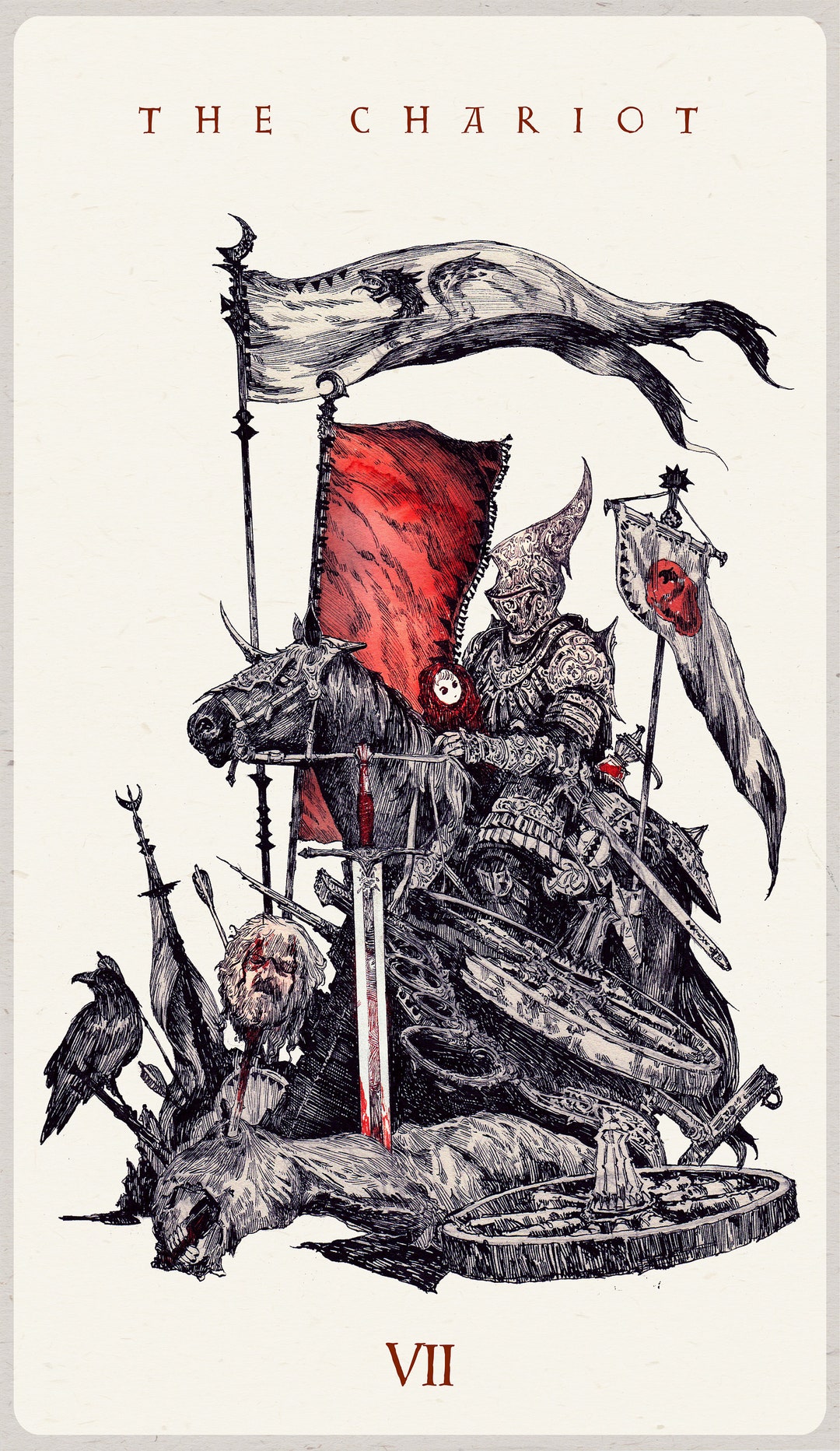 07 THE CHARIOT Tarot Illustration Premium Print on 100 Lb. Cream Felt ...