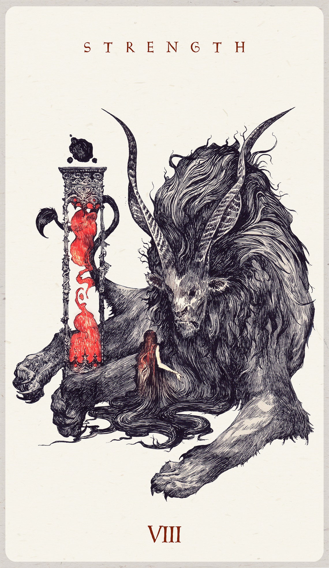 08 STRENGTH Tarot Illustration Premium Print on 100 Lb. Cream Felt ...