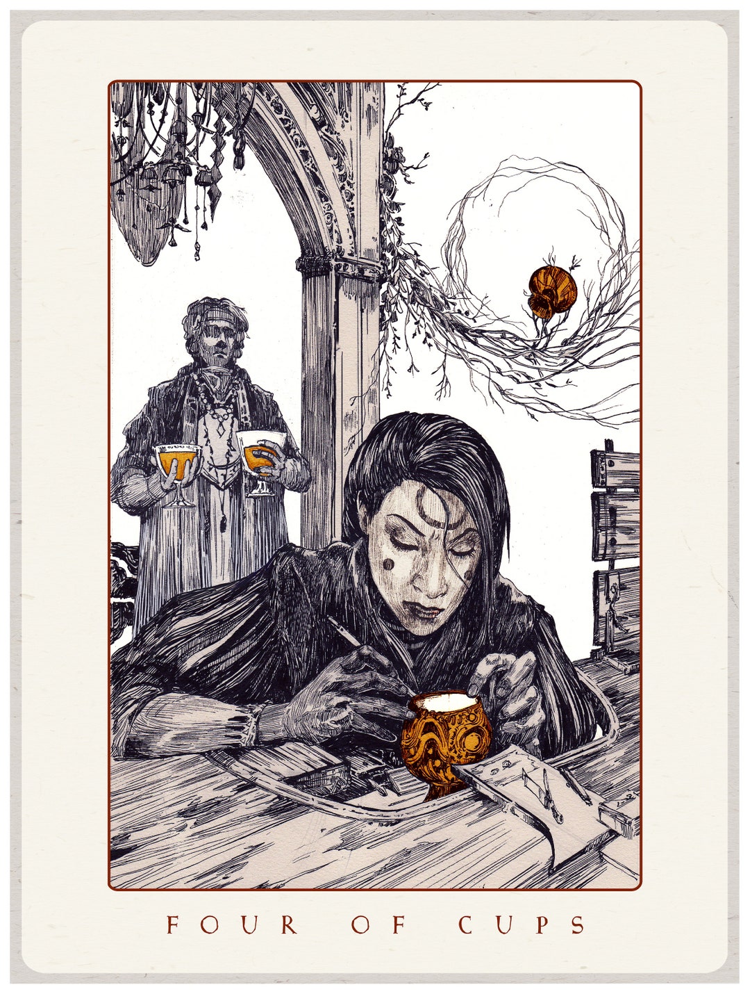 Four of Cups Tarot Print: 100 Lb. Cream Felt Paper or Giclee (9x12) - Etsy