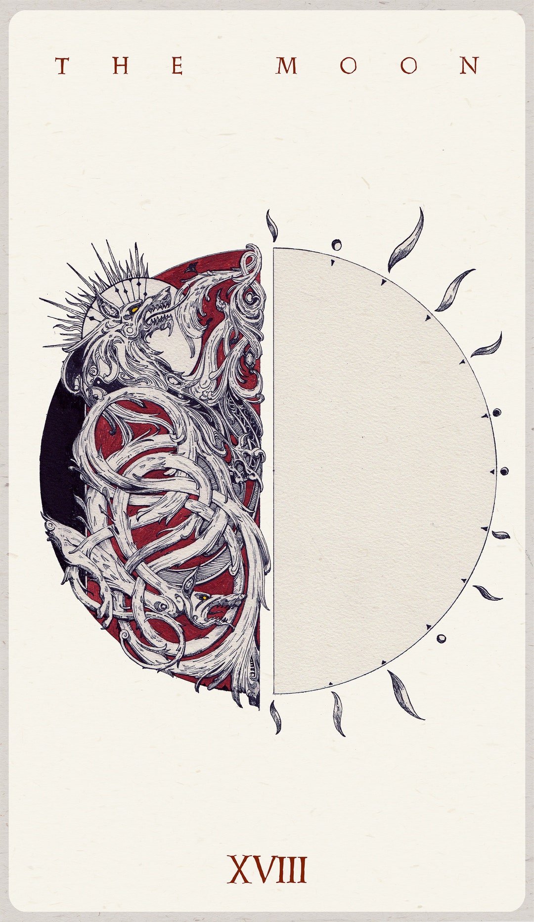 18 THE MOON Tarot Illustration Premium Print on 100 Lb. Cream Felt ...