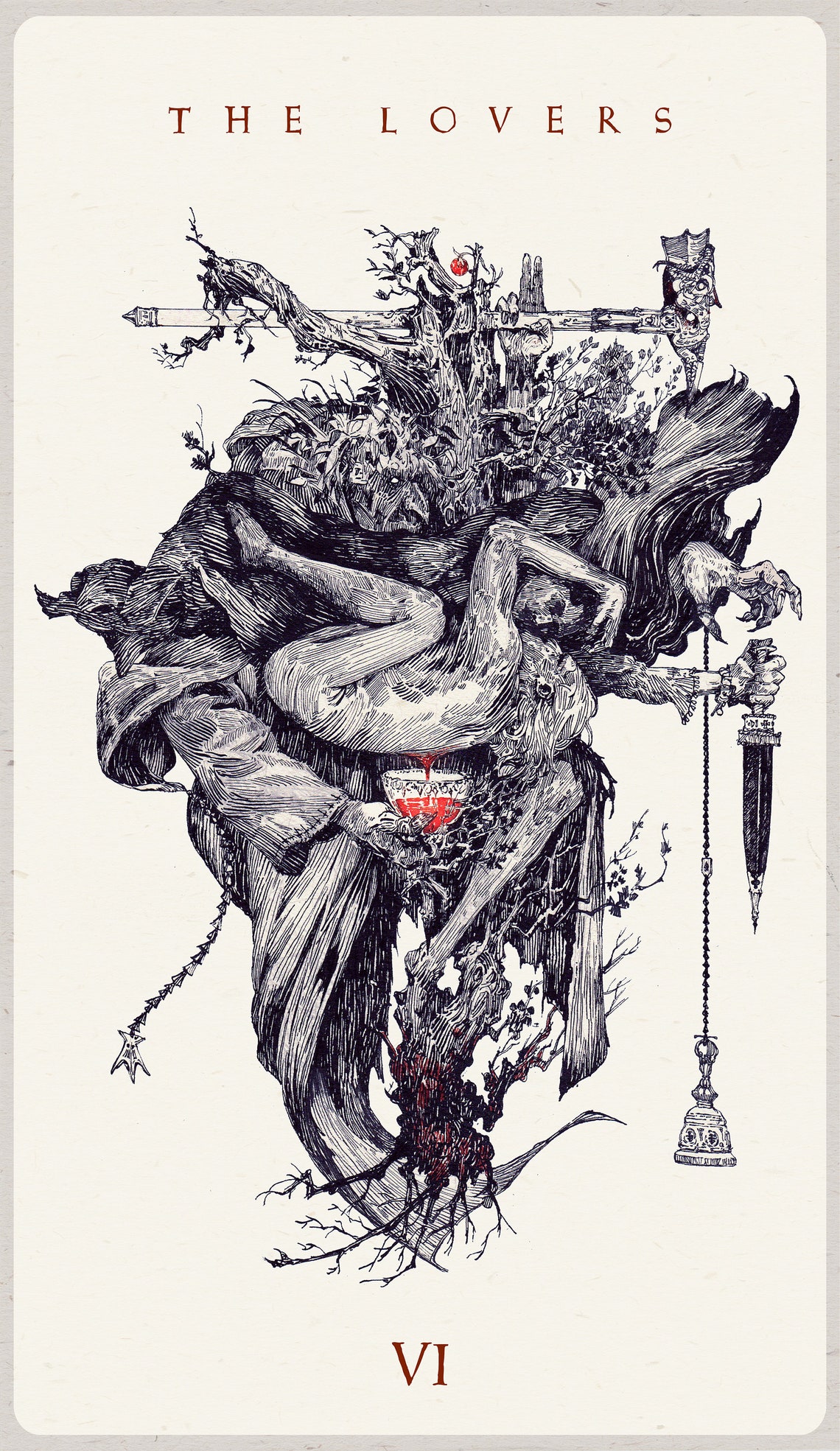 06 THE LOVERS Tarot Illustration Premium Print on 100 Lb. Cream Felt ...