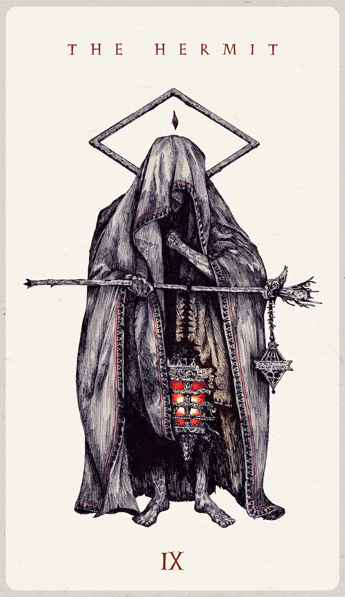 09 THE HERMIT Tarot Illustration Premium Print on 100 Lb. Cream Felt ...