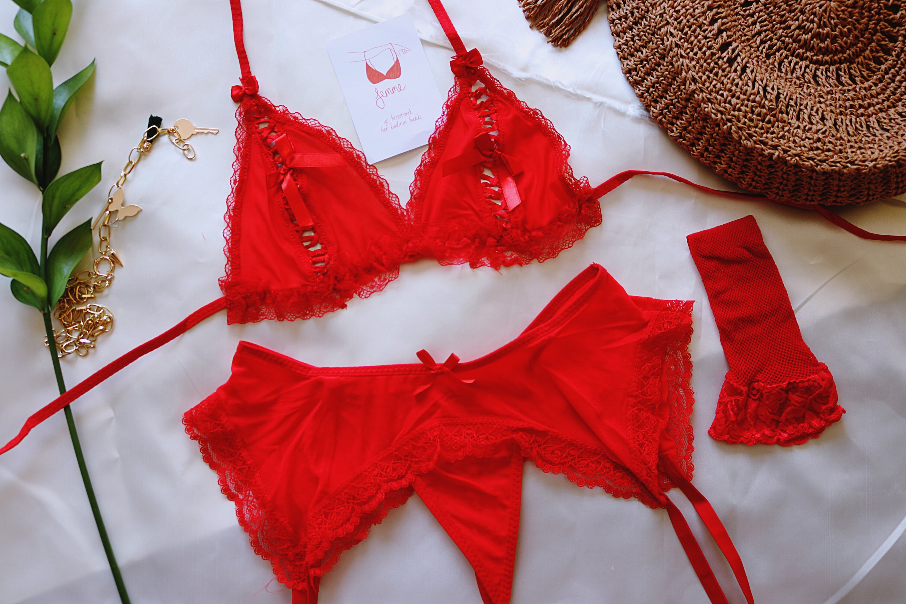 Red Love 3 Piece Lace Lingerie Set Sexy Lingerie Set Bride Etsy