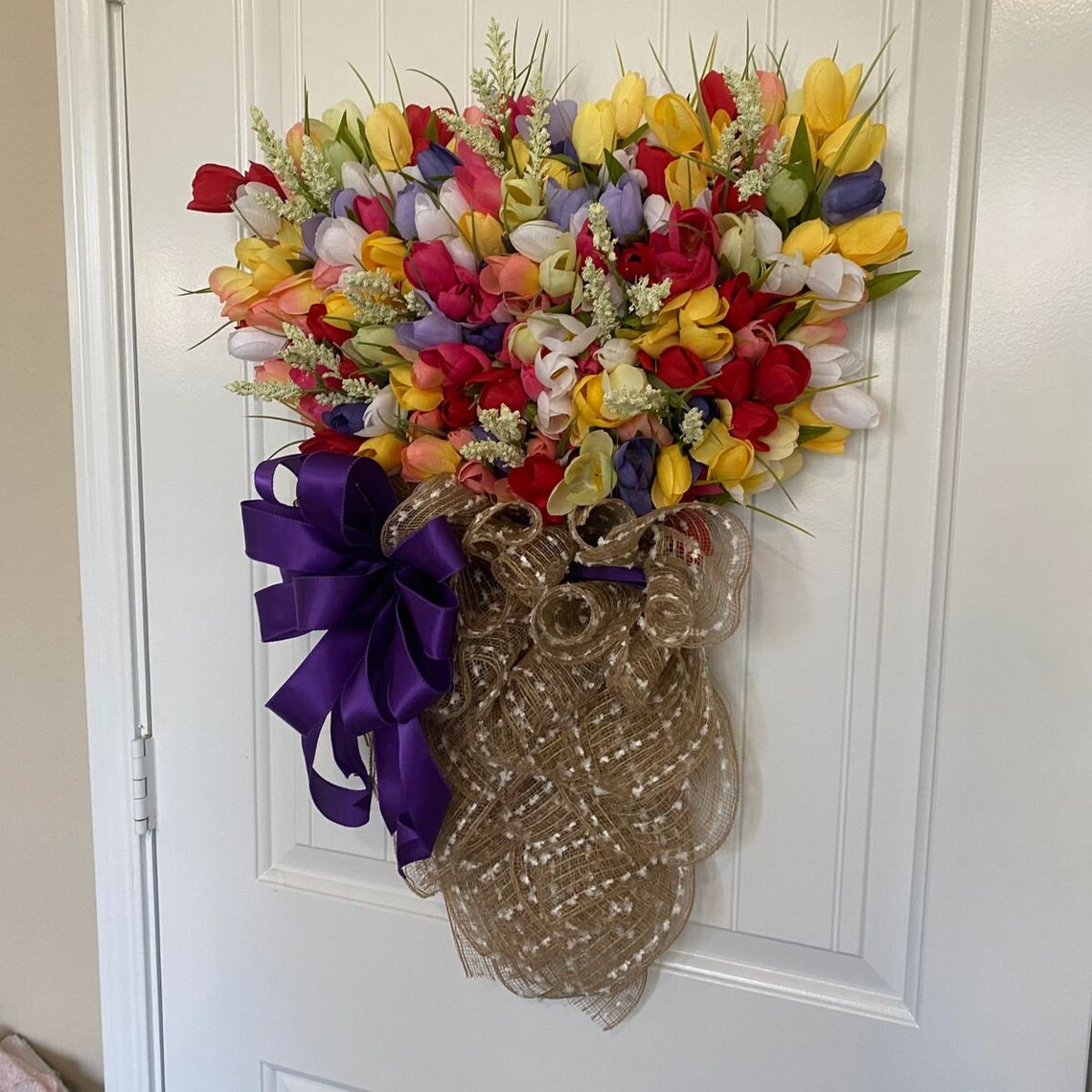 Tulip Bouquet Wreath Floral Wreath With Pom Pom Deco Mesh - Etsy