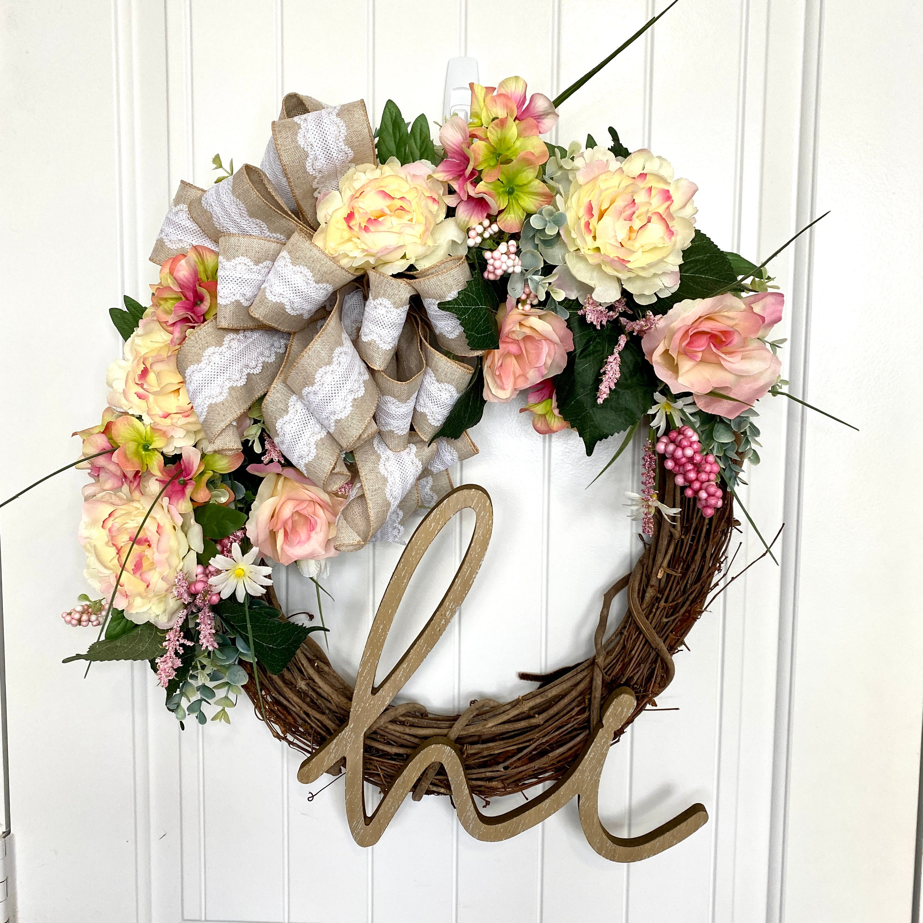 Spring Floral Wreath, Mothers Day Wreath, Floral Decor, Spring Decor ...