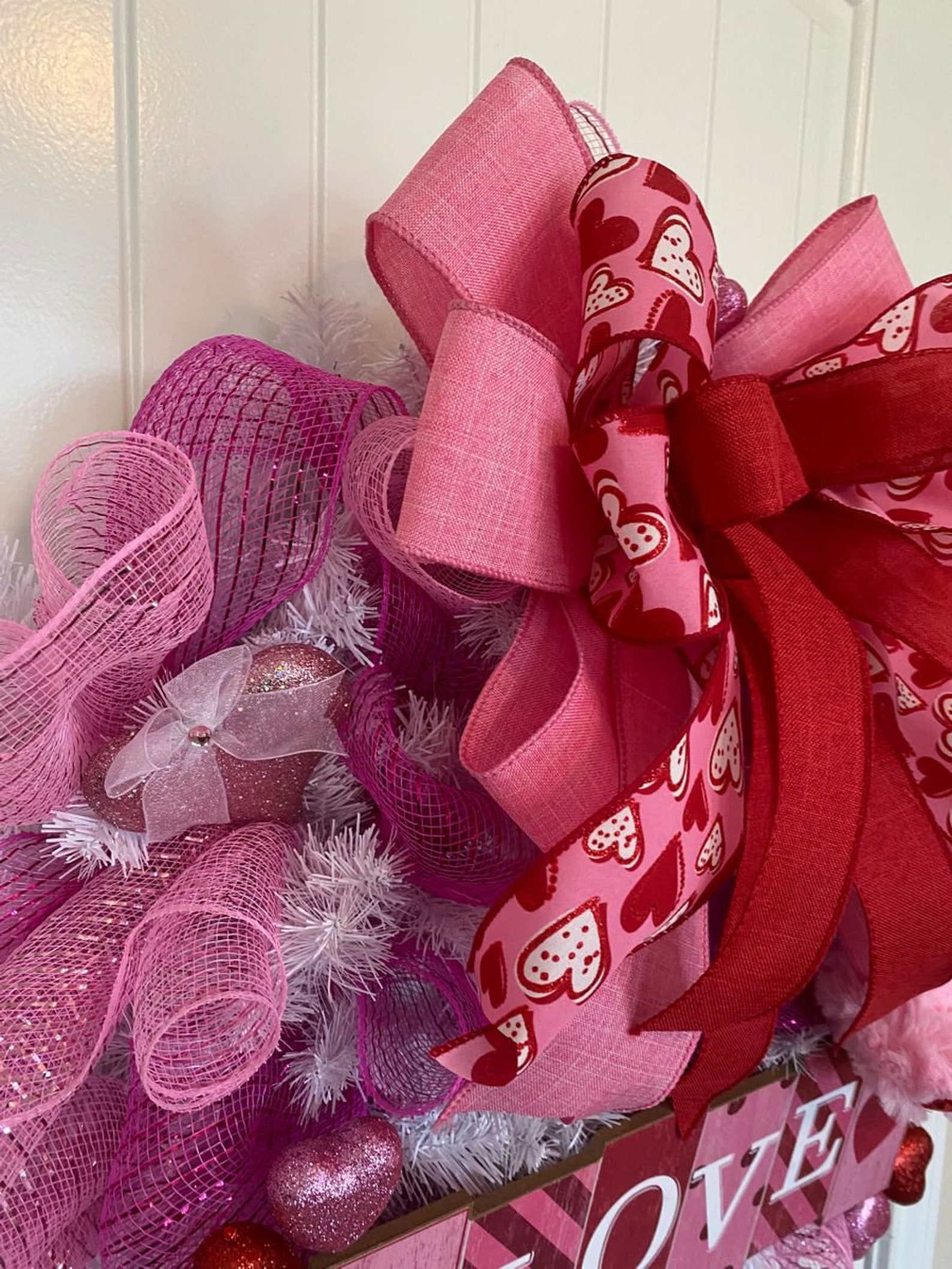 Valentines Day wreath with Love sign and Pink Teddy Bear Pink | Etsy