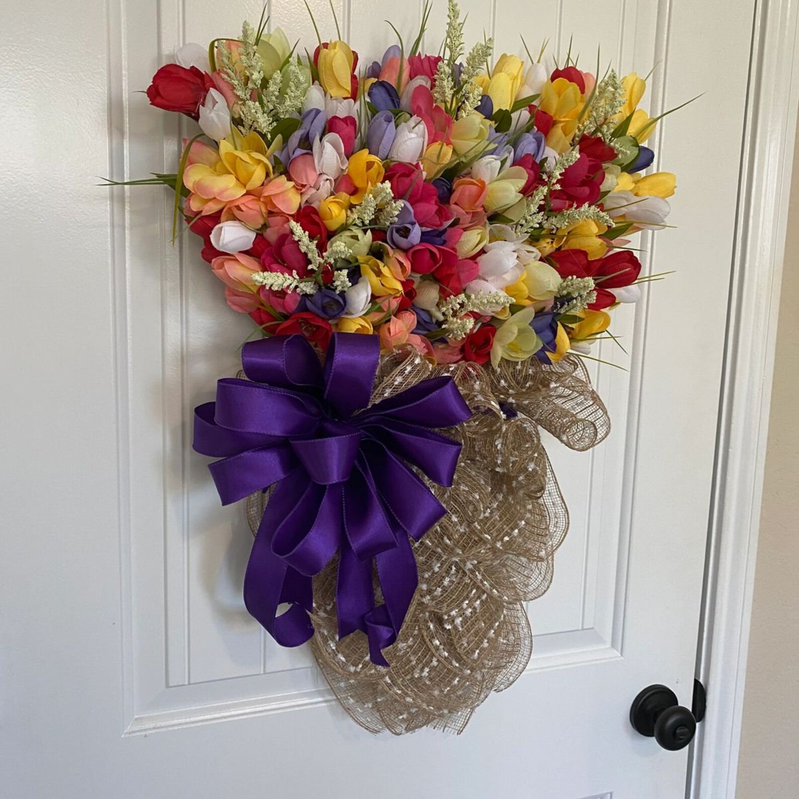 Tulip Bouquet Wreath Floral Wreath With Pom Pom Deco Mesh - Etsy