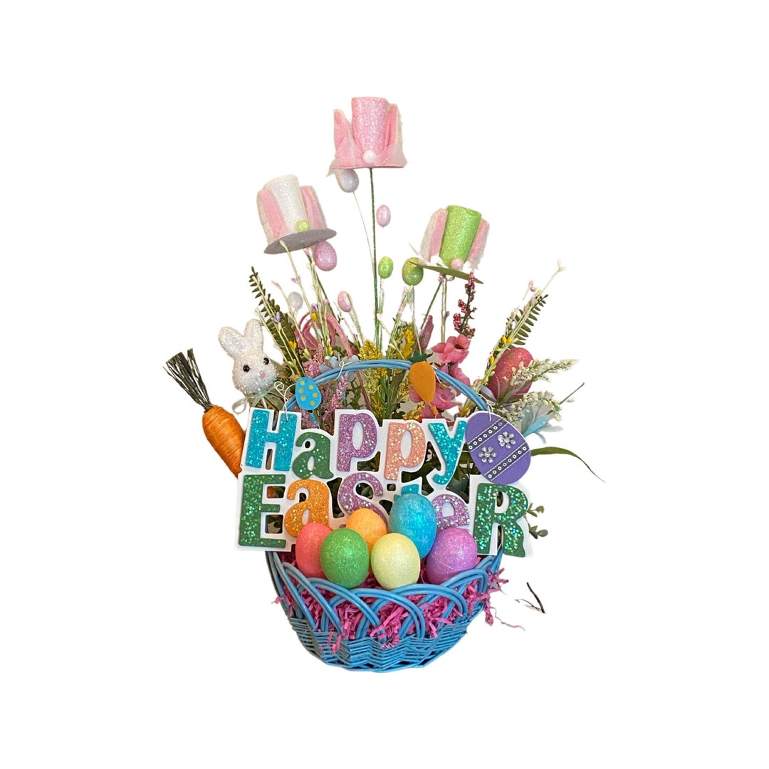 Handmade Easter Basket Table Decor, Bunny & Eggs Centerpiece - Etsy