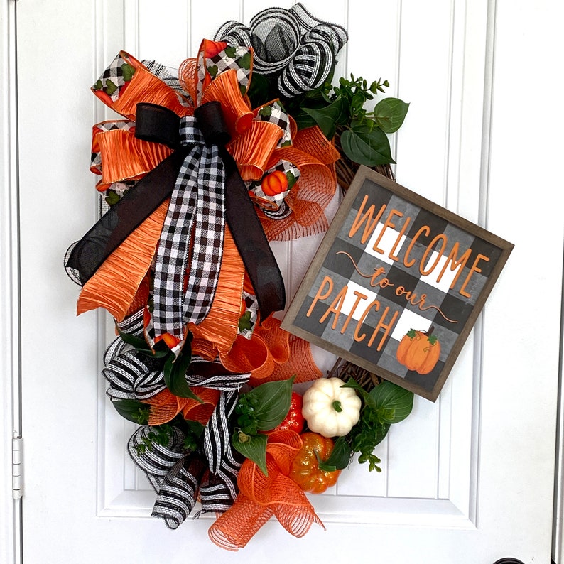Fall Pumpkin Patch Wreath Front Door Pumpkin Fall Buffalo | Etsy
