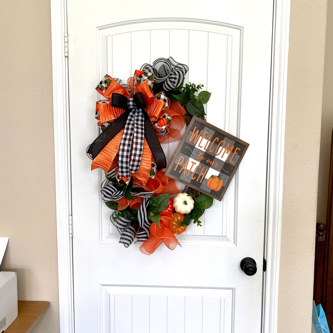 Fall Pumpkin Patch wreath Front door Pumpkin Fall Buffalo | Etsy