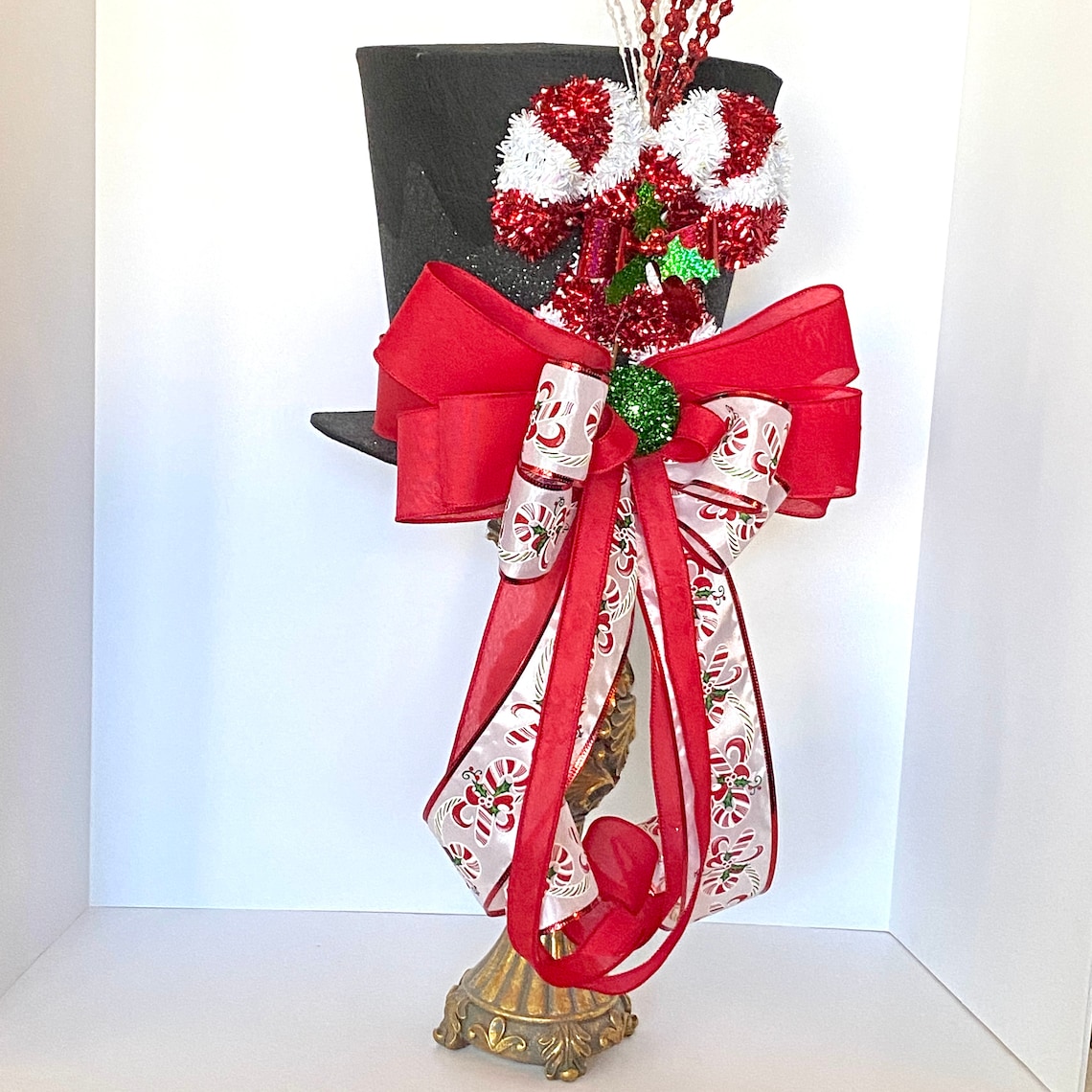 Top Hat Tree Topper Candy Cane Tree Topper Black Top Hat - Etsy