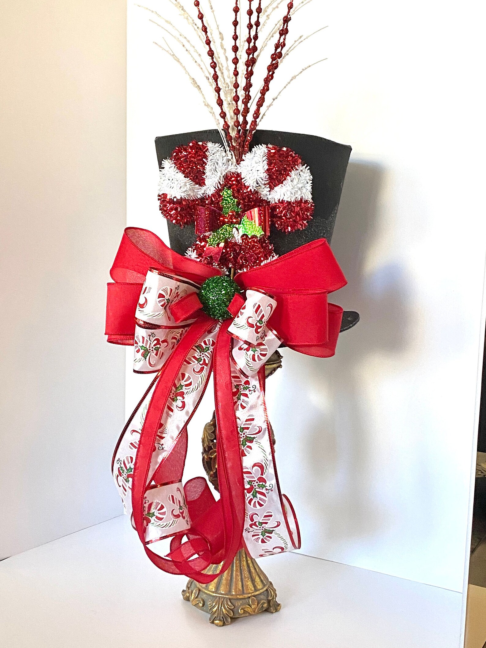 Top Hat Tree Topper, Candy Cane Tree Topper, Black Top Hat, Christmas ...