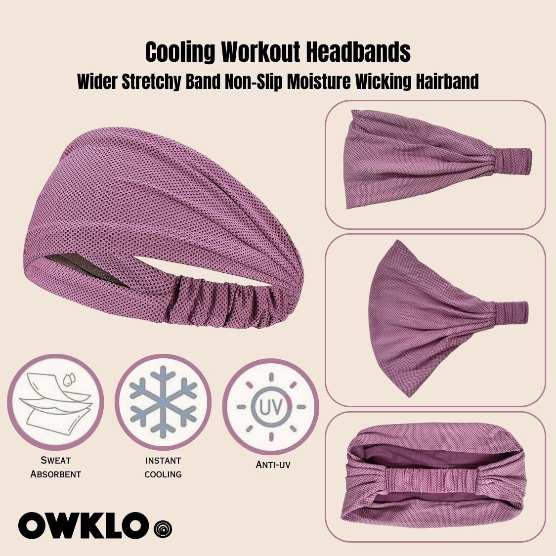Cooling Workout Headbands Wider Stretchy Band Non-slip Moisture Wicking ...