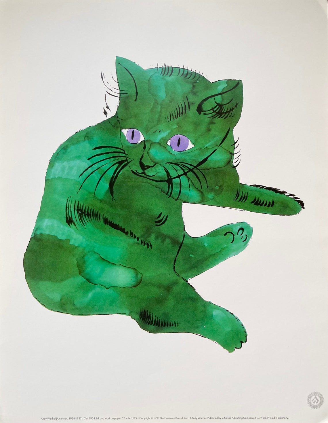 1991 Andy Warhol cat OFFICIAL Original LITHOGRAPH PRINT authorized by the Andy Warhol Foundation ...
