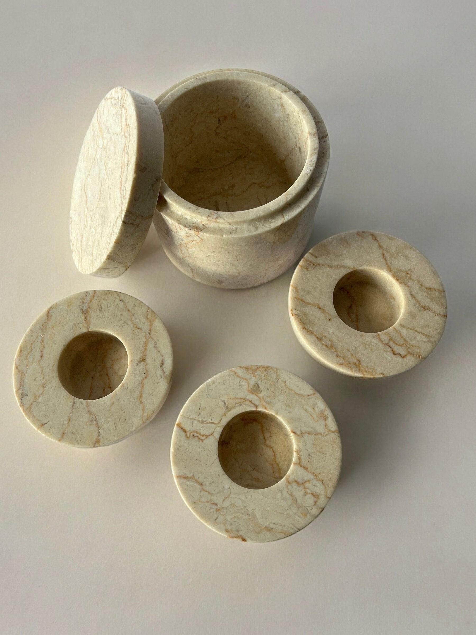 Vintage Marble Jar and Candle Holders Stone Candle Holders Marble Salt ...