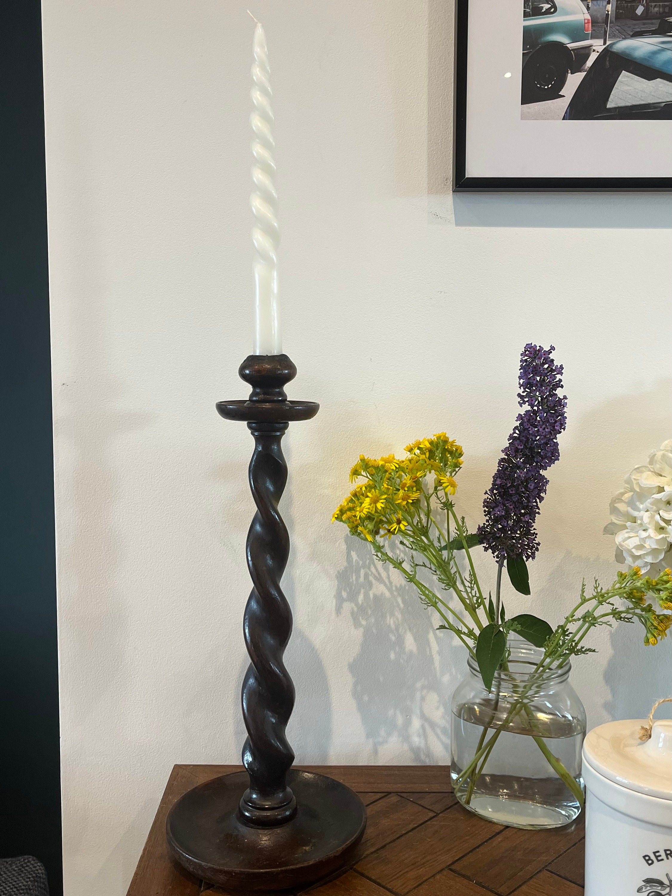 Antique Barley Twist Oak Wooden Candlestick Vintage Home - Etsy