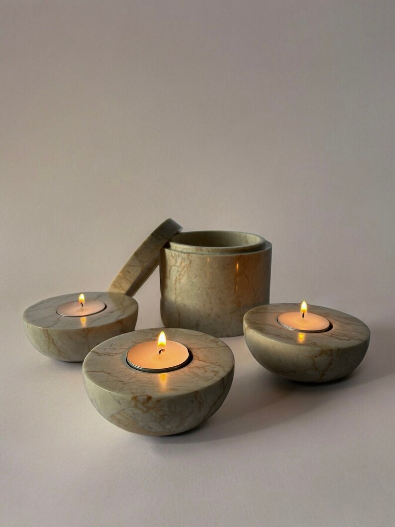 Vintage Marble Candle Holder Set | Natural Stone Candle Holders ...