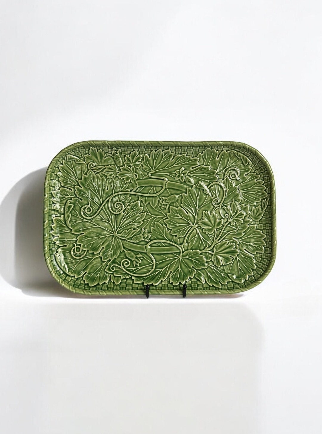 Large Vintage Green Serving Platter Green Ceramic Serveware Ceramic ...