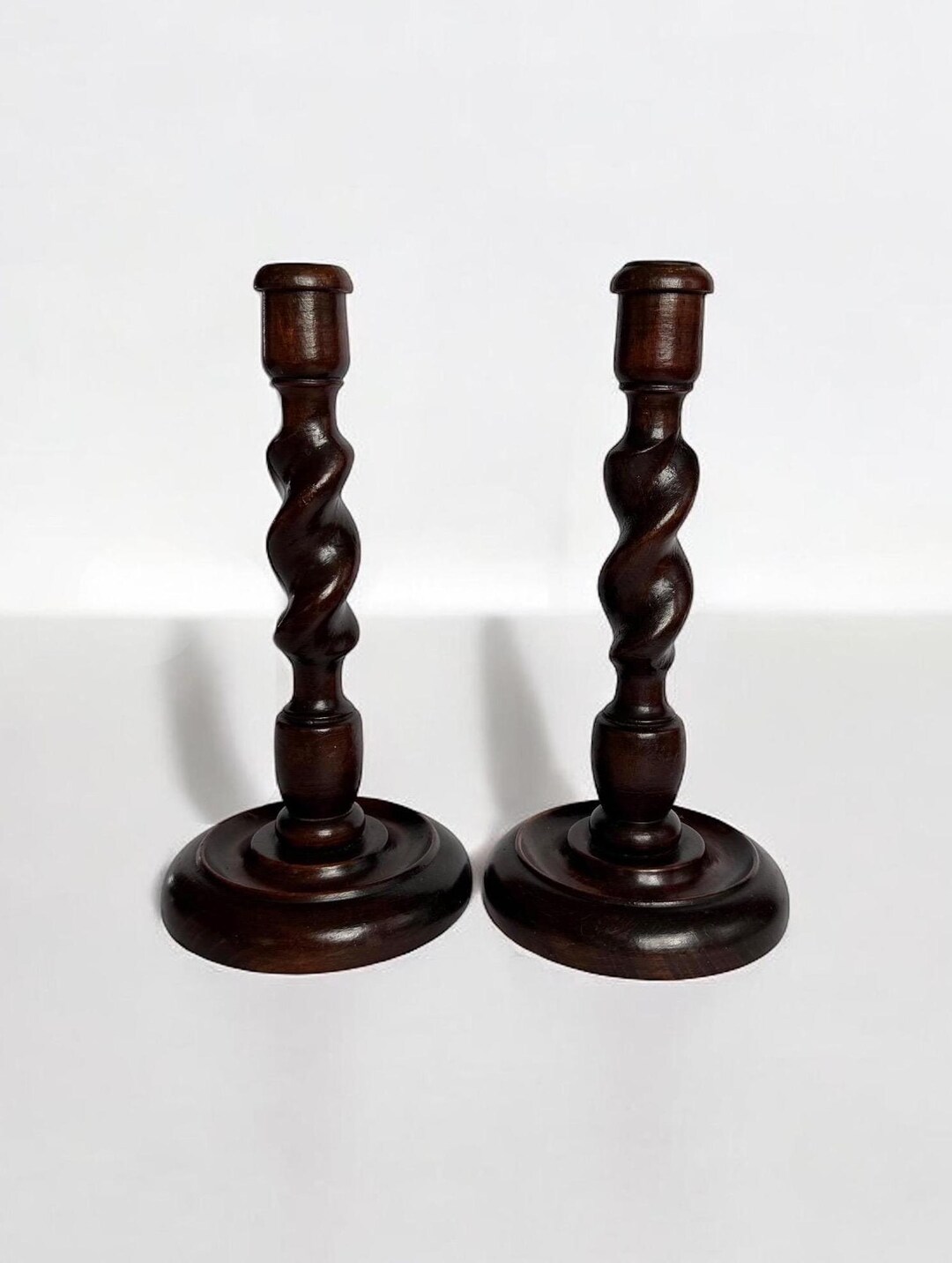 Pair of Antique Wooden Barley Twist Candlesticks Traditional Home Decor ...