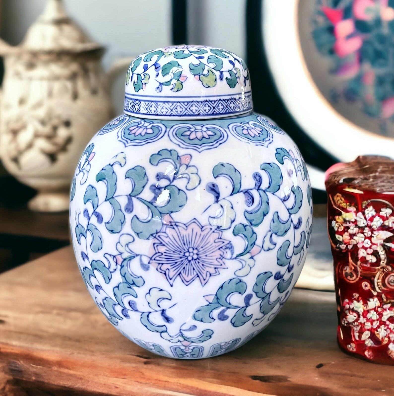 Chinese Hand Painted Ginger Jar With Lid Vintage Blue and - Etsy