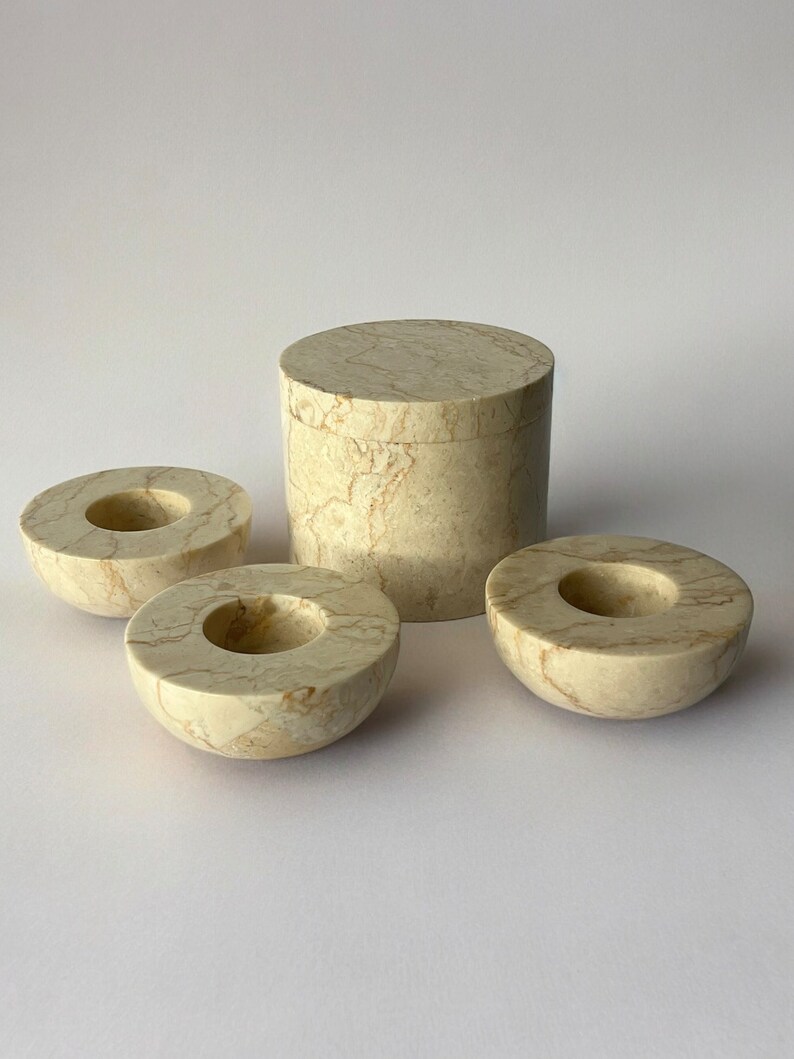Vintage Marble Candle Holder Set | Natural Stone Candle Holders ...