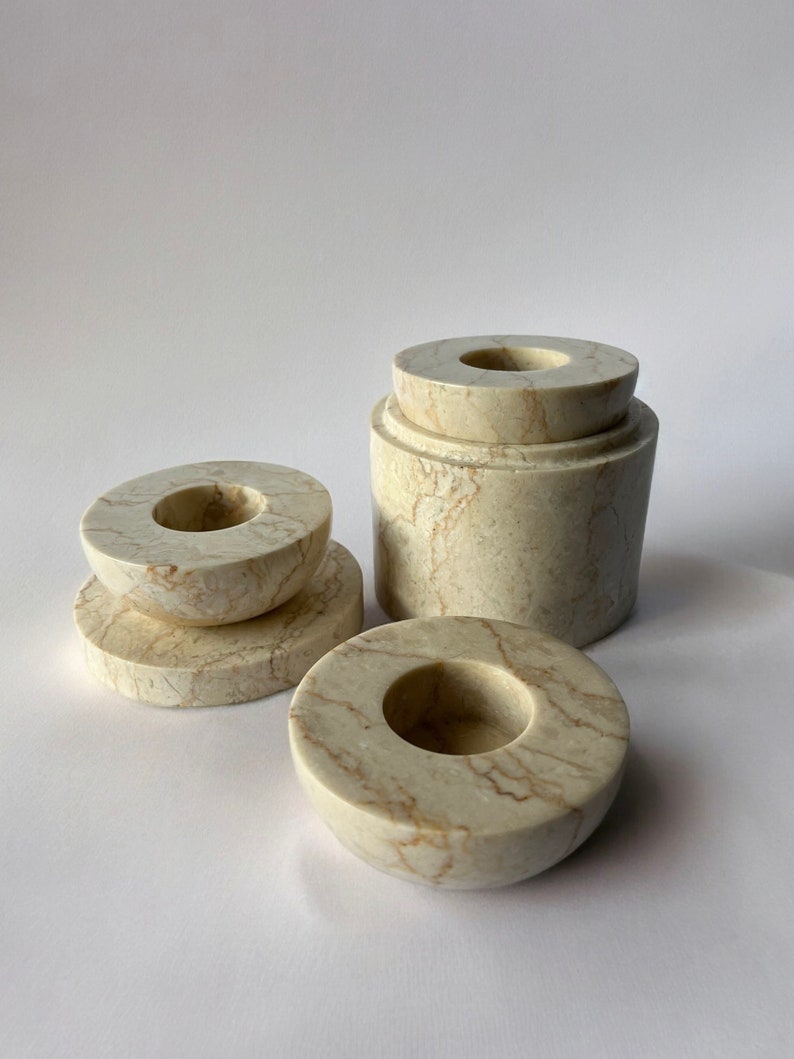 Vintage Marble Jar and Candle Holders Stone Candle Holders Marble Salt ...