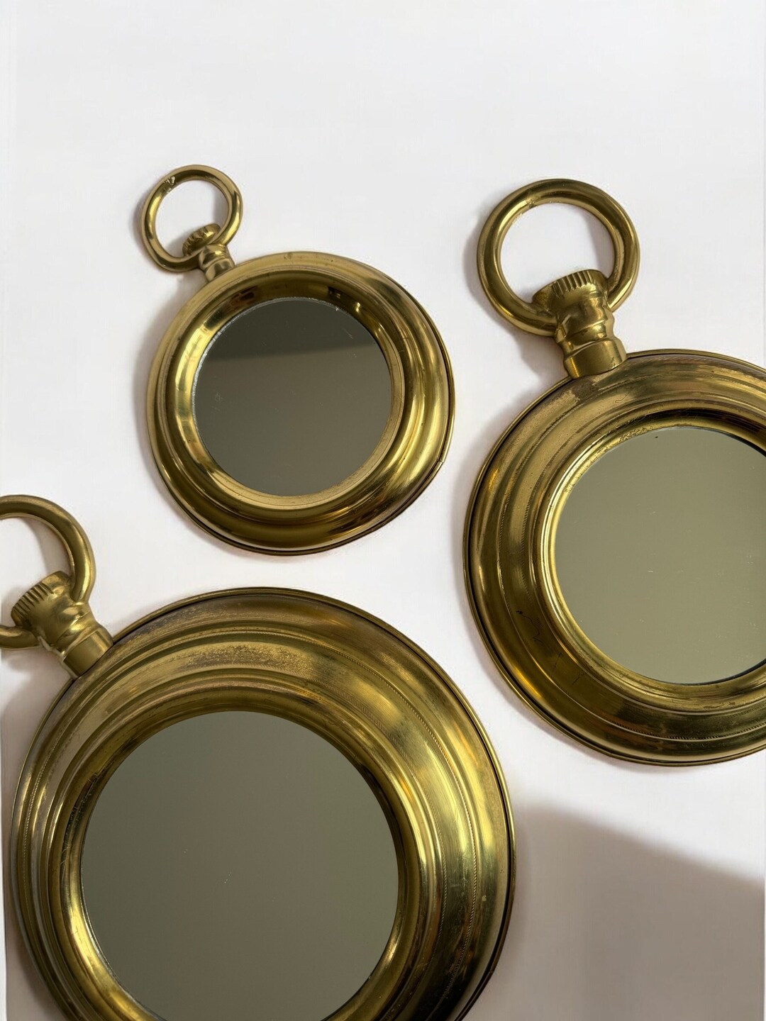 Early 20th Century Brass Pocket Watch Mirrors Set of 3 Brass Pocket ...