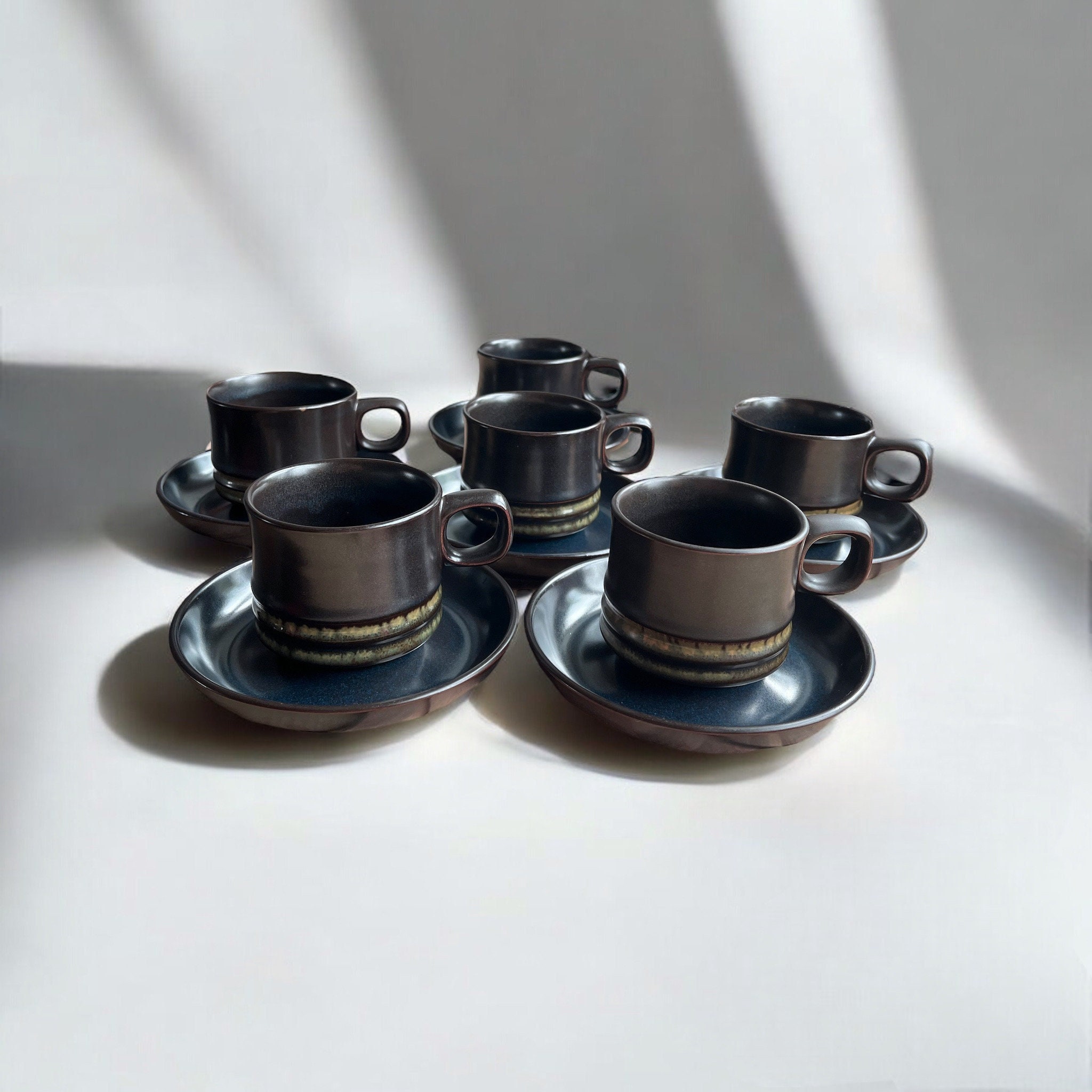 9 Piece Denby Cup & Saucers Set Mid Century Tea Set Denby Coffee Set - Etsy