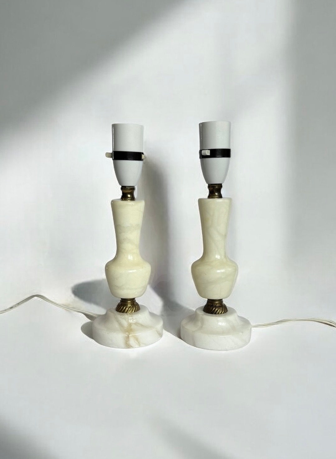 Pair of Classical Marble Lamps | White Marble Table Lamps | Small Ivory ...