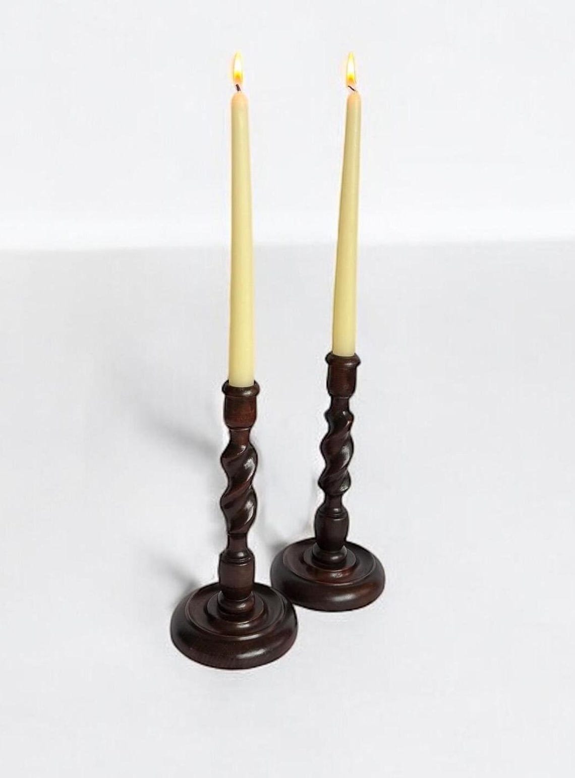 Pair of Antique Wooden Barley Twist Candlesticks Traditional Home Decor ...
