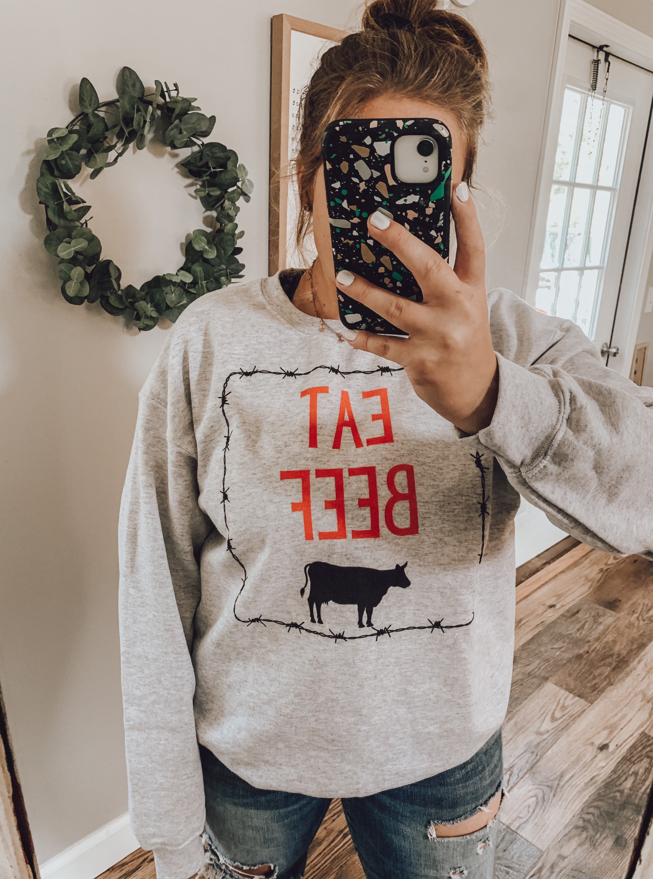 Eat Beef Pullover Sweatshirt Southern Tee Cattle Farmer Eat Real Meat ...