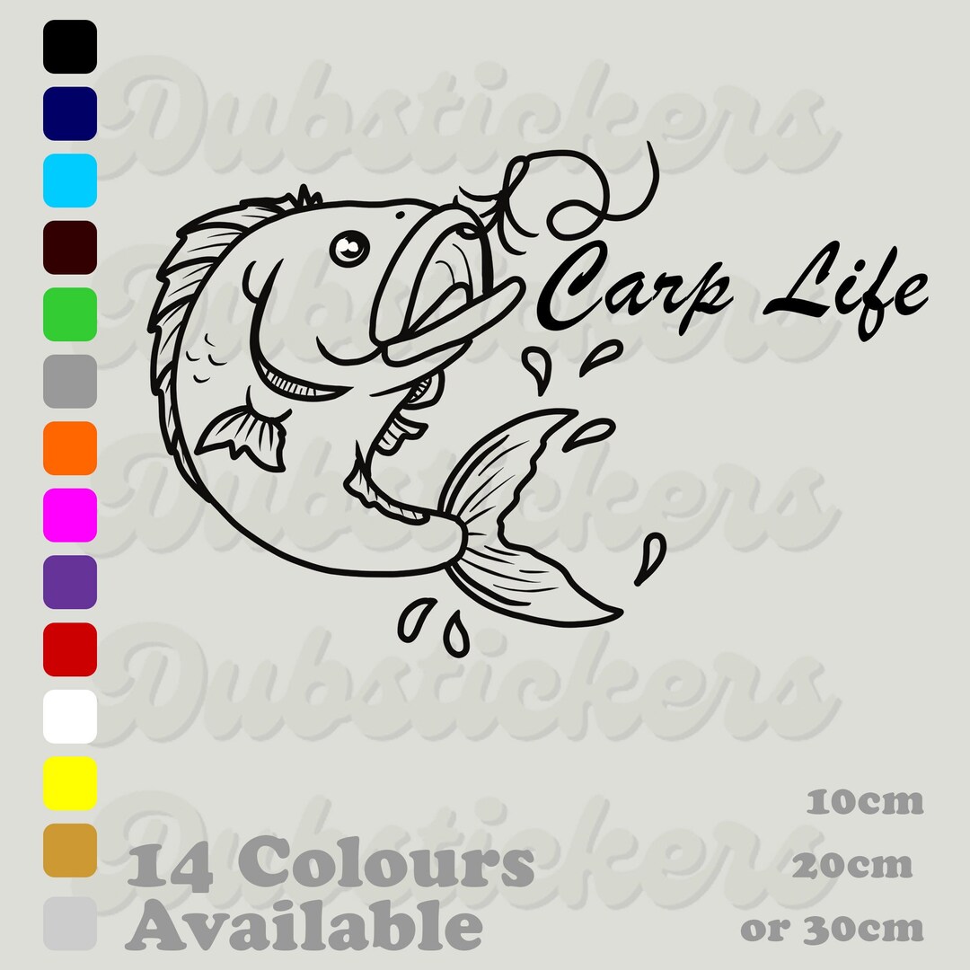 Carp Life Decal Sticker With Fish and Line Fishing Waterproof Vinyl ...