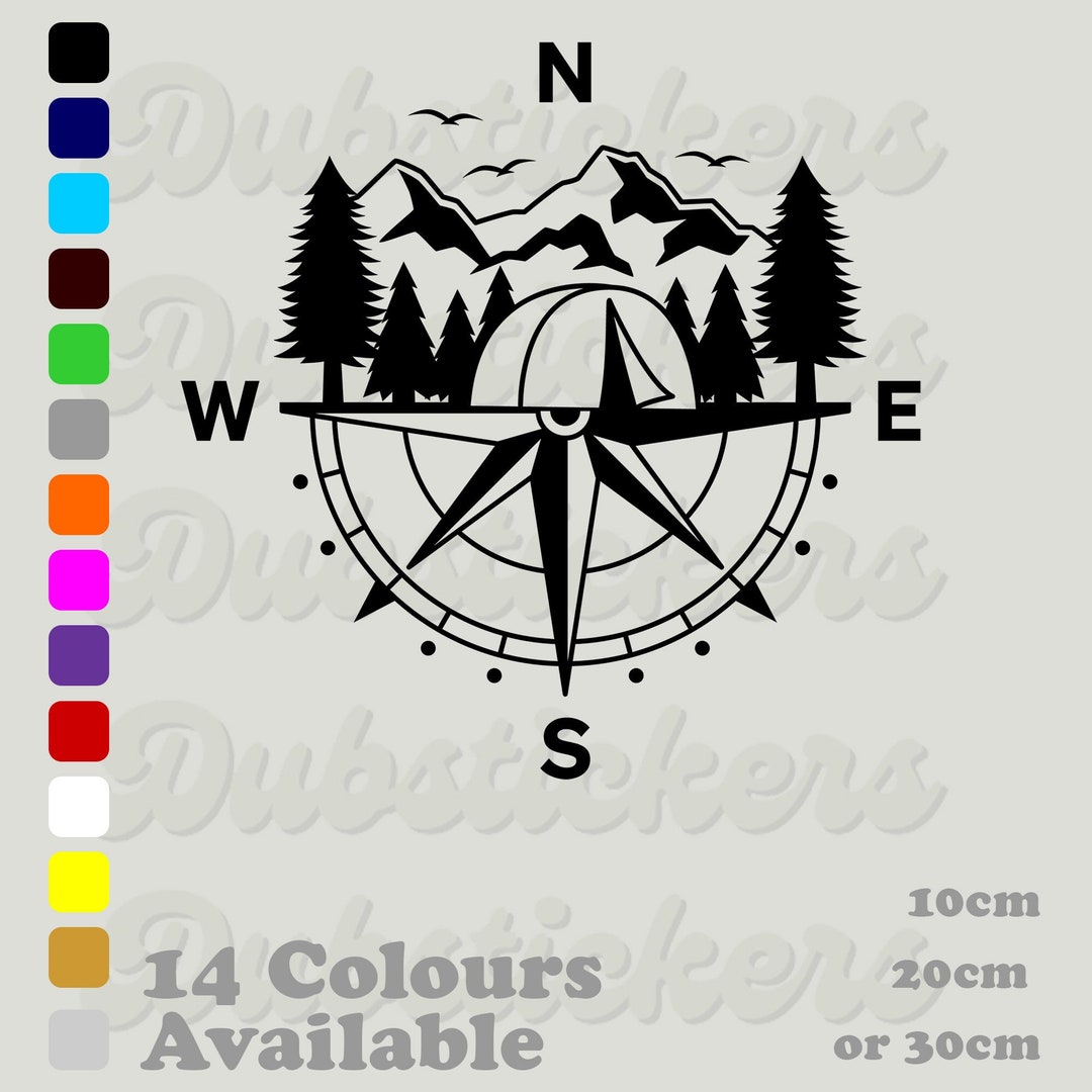 Compass With Trees Mountians Tent Decal Vanlife Campervan Car Decal ...