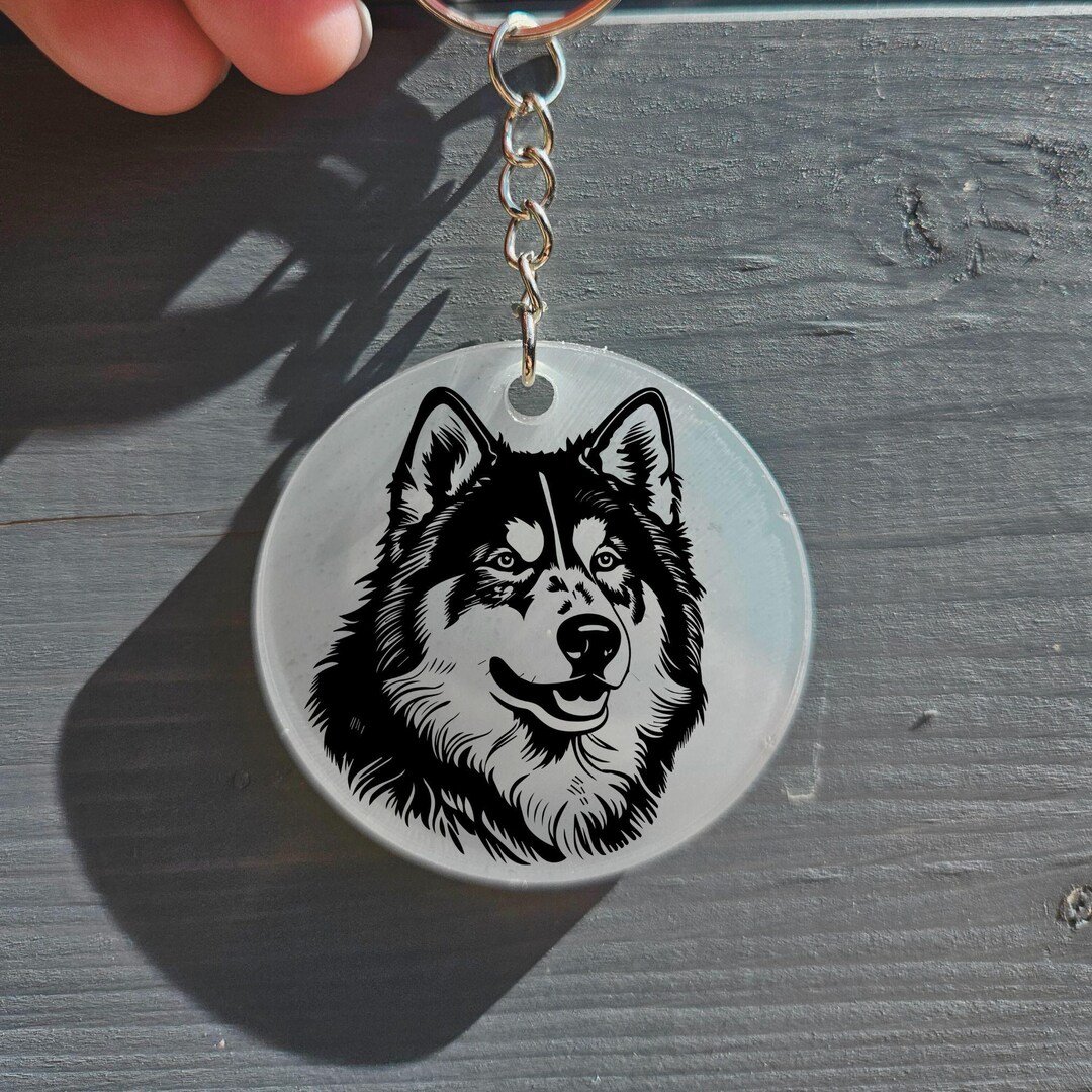 Alaskan Malamute Keyring Key Chain Dog Design Acrylic Keychain Back to ...