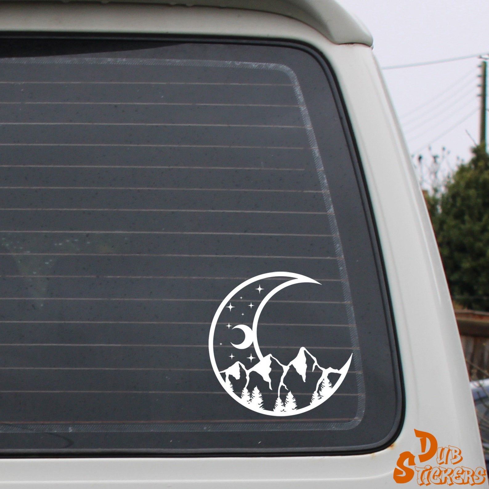 Vinyl Crescent Moon & Mountains Decal Sticker Campervan Window Decal ...