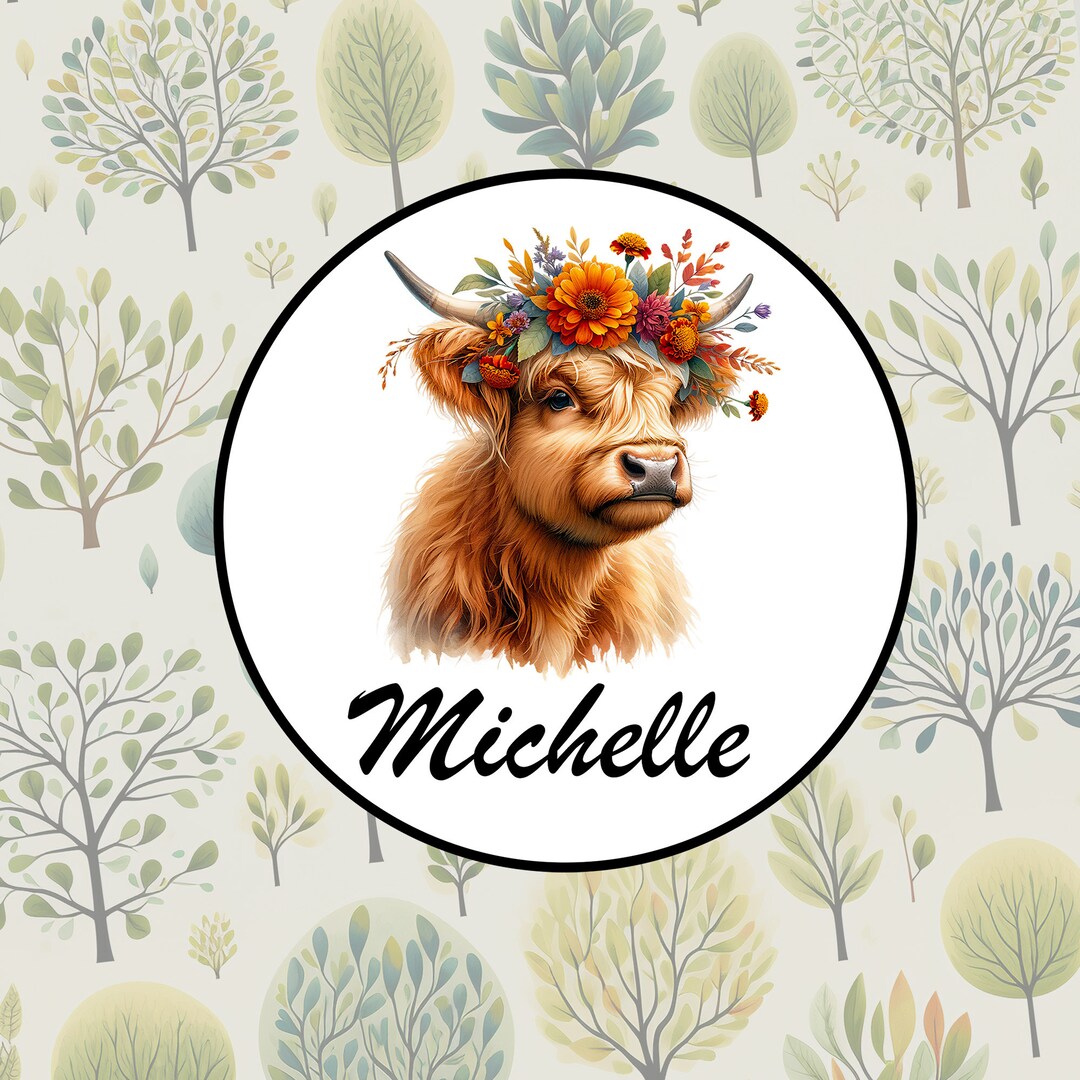 Personalised Highland Cow Labels 24 Stickers Sticker Sheet Custom ...