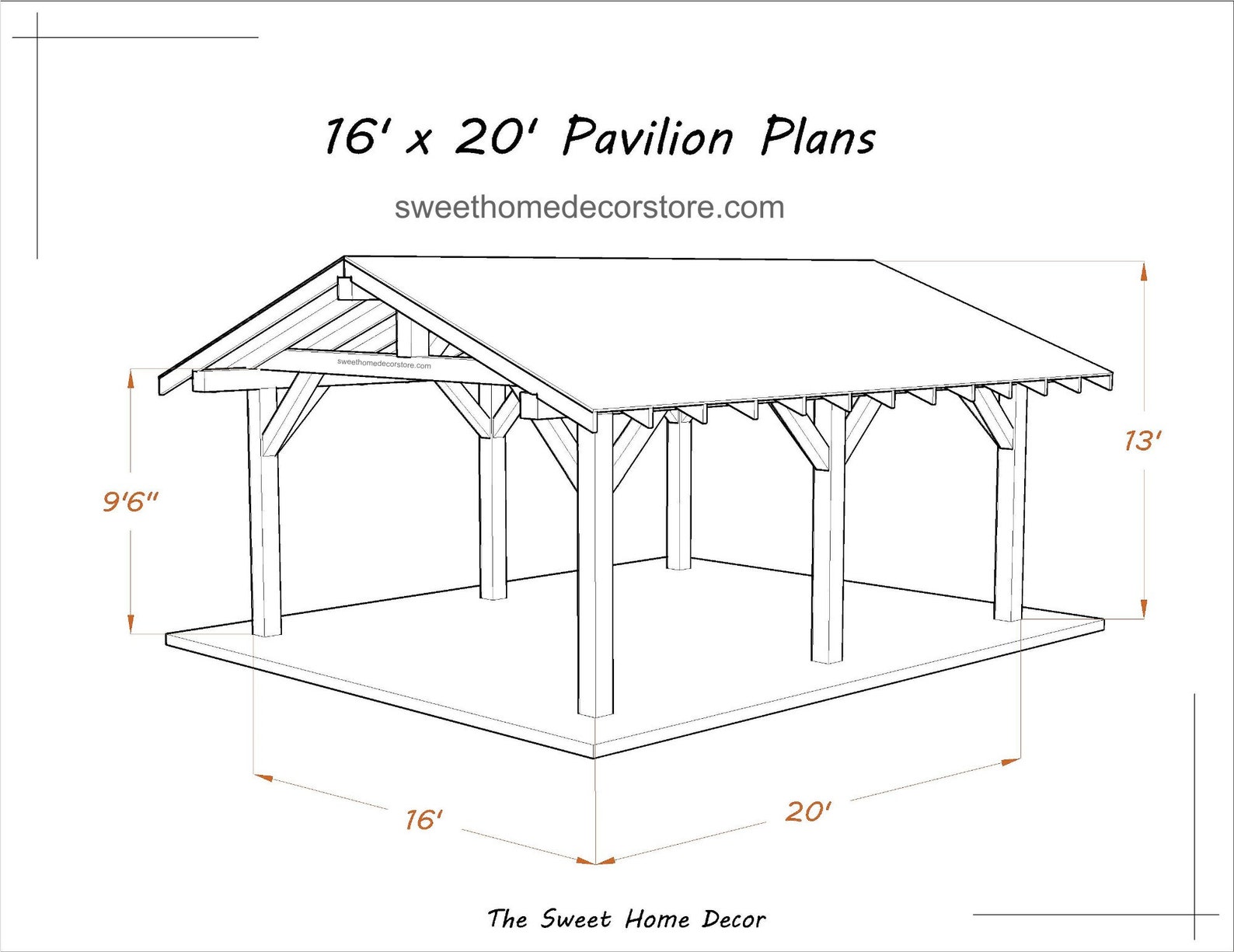 Diy 16 x 20 Gable Pavilion Plans pdf. Carport pdf plans. | Etsy