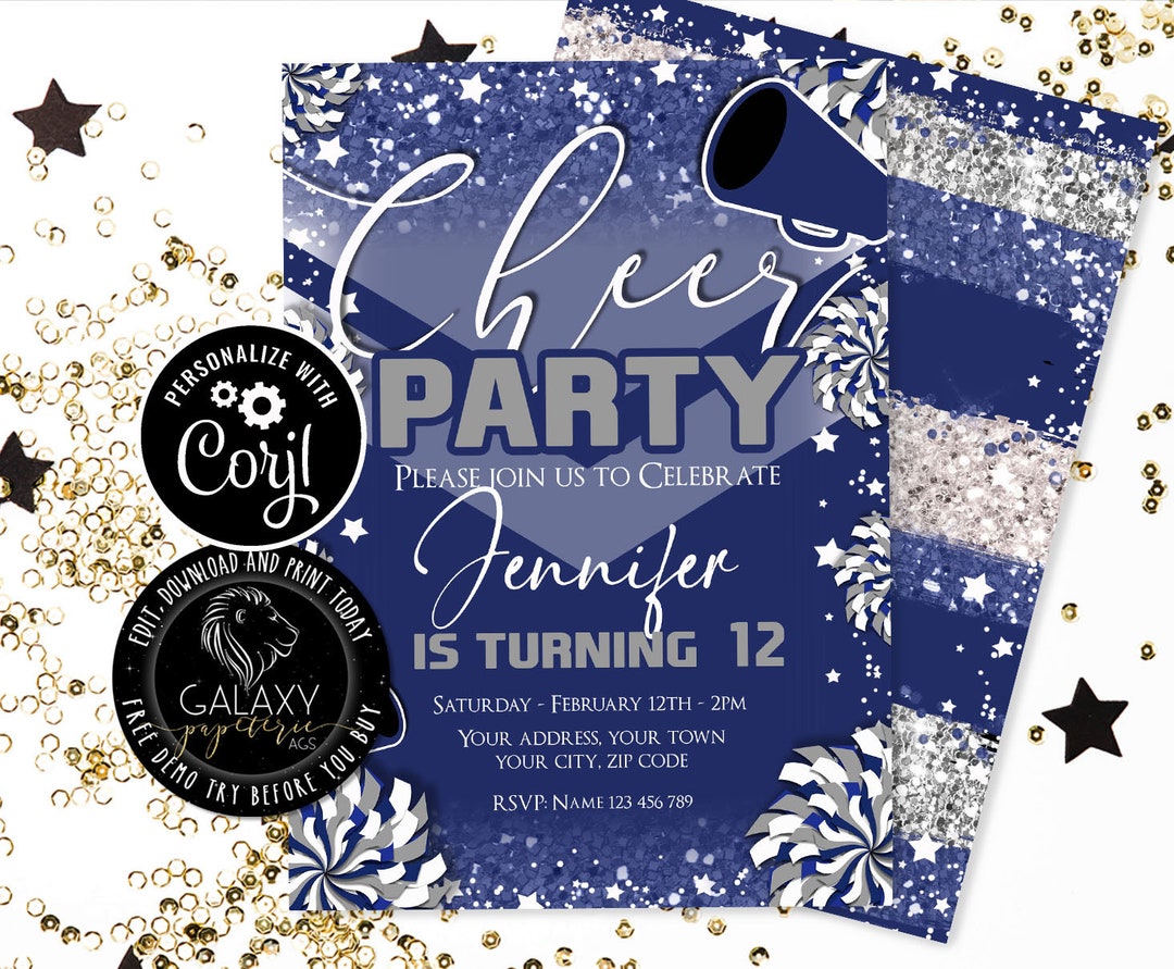 Cheer Editable Invitation, Cheer Party Editable Invitation, Cheerleader ...