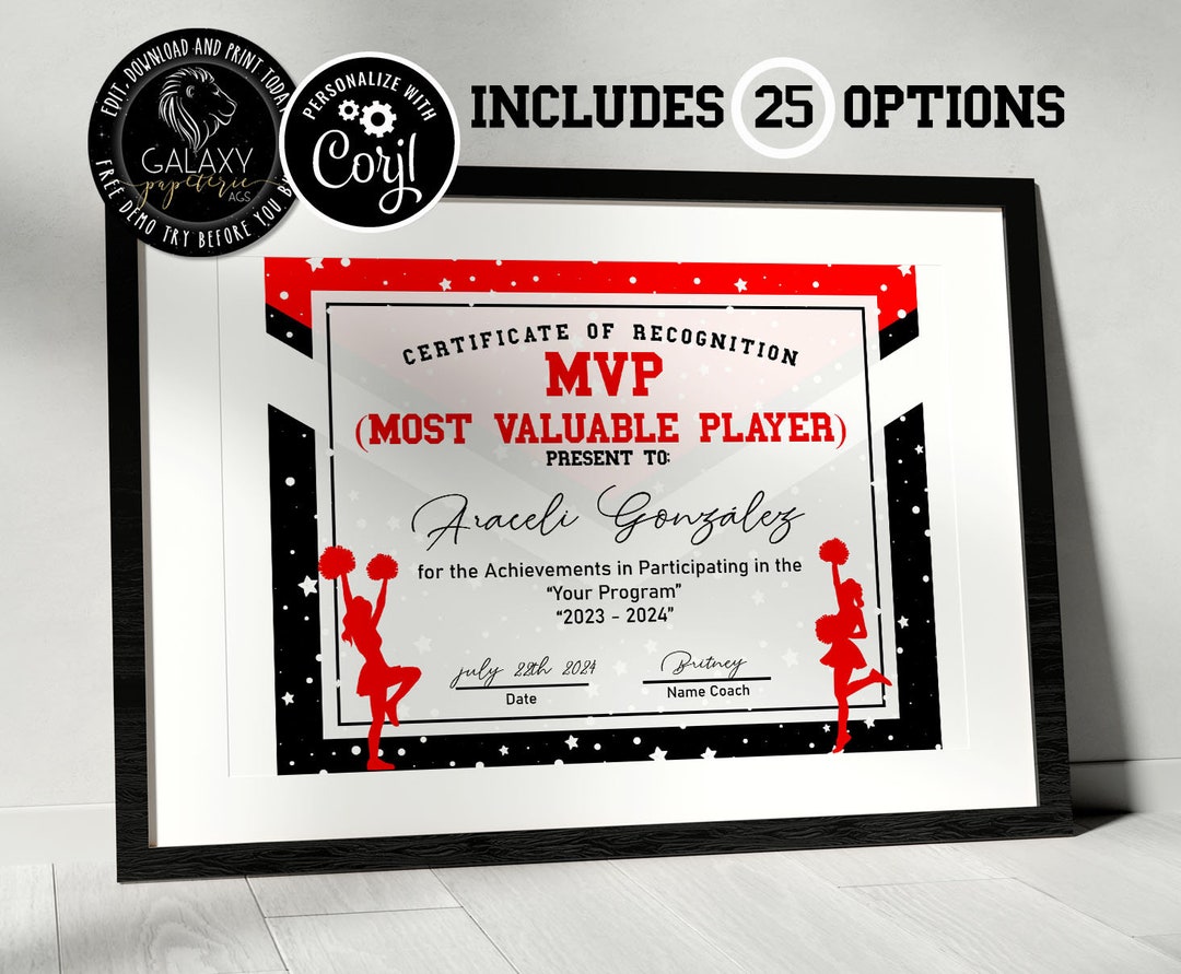Editable Cheerleading Certificate, Editable Cheerleading Awards ...