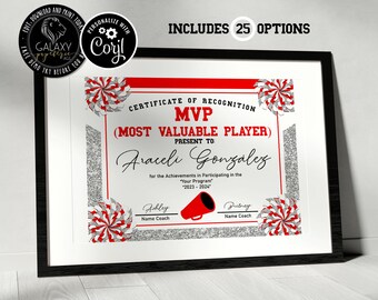 Editable Red Silver Cheerleading Certificate, Editable Cheerleading ...