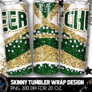 Green Gold White Cheer Tumbler Design, Cheerleader Diamonds Tumbler, 20 ...