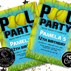 ANY AGE Softball Pool Party Invitation, Softball Party Invitation ...