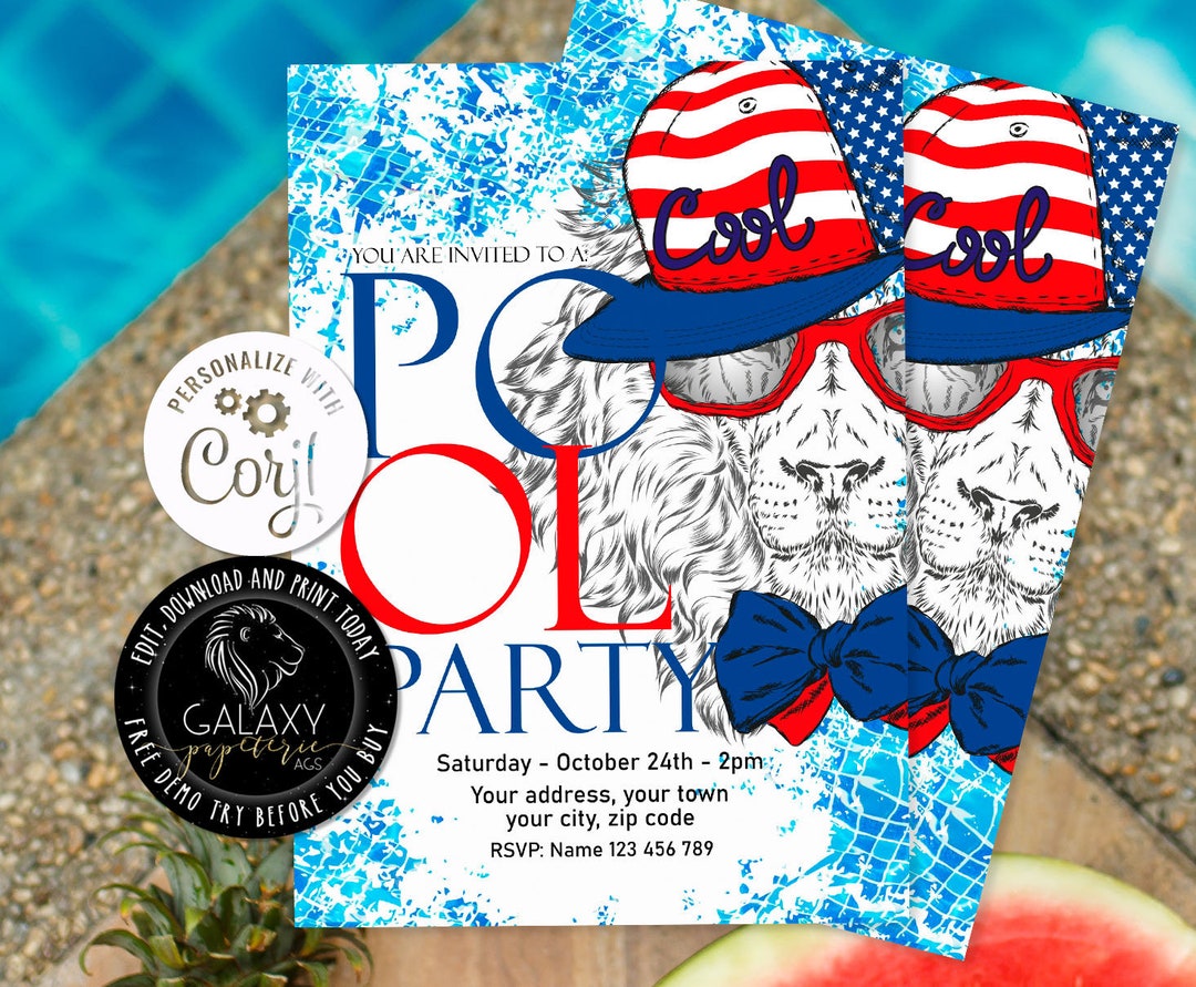 Patriotic Leon Pool Party Invitation, Leon Labor Day Memorial Day 4th ...