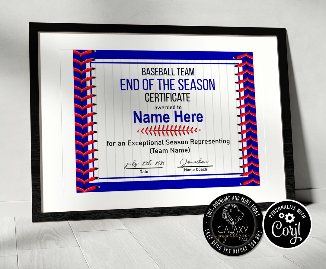 Editable Baseball Award Certificates, End of Season Baseball Awards ...