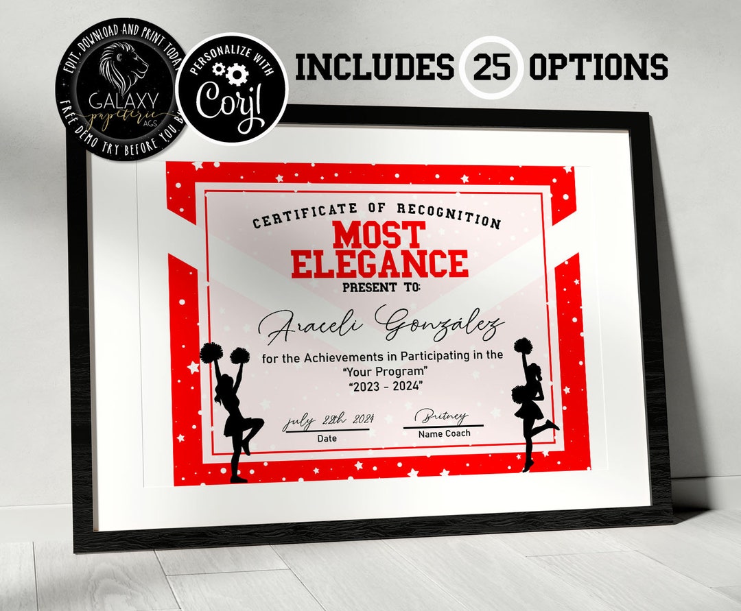 Editable Cheerleading Certificate, Editable Cheerleading Awards ...